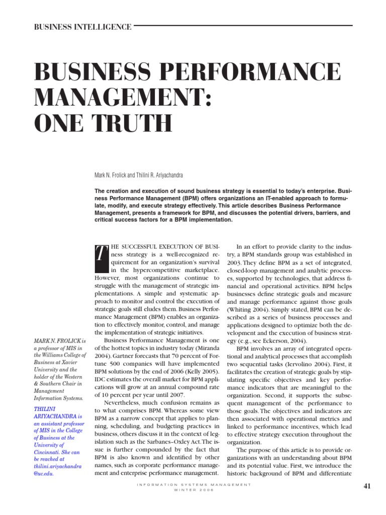 Understanding Business Performance Management | PDF | Business Process ...