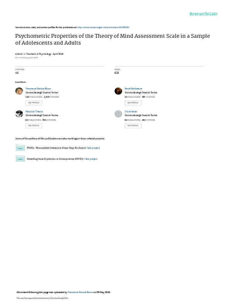 Thomas Validation PDF | PDF | Theory Of Mind | Metacognition