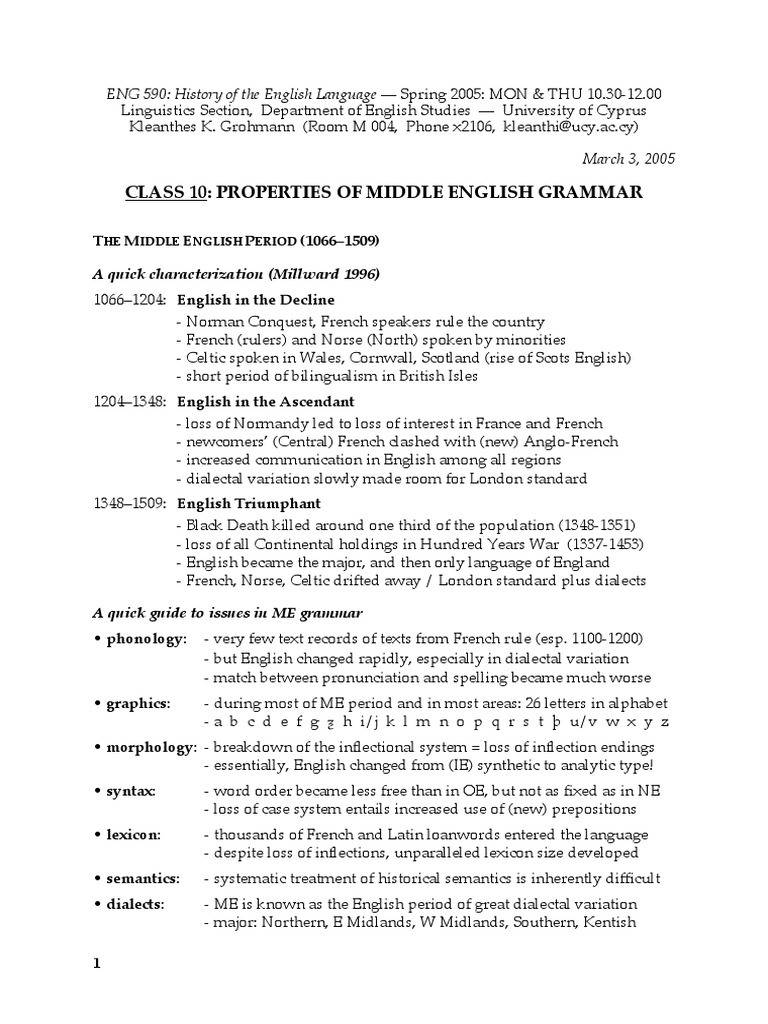 Properties of Middle English Grammar | PDF | Thou | English Language