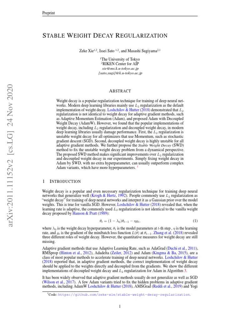 Stable Weight Decay Regularization | PDF | Physics | Mathematical Analysis