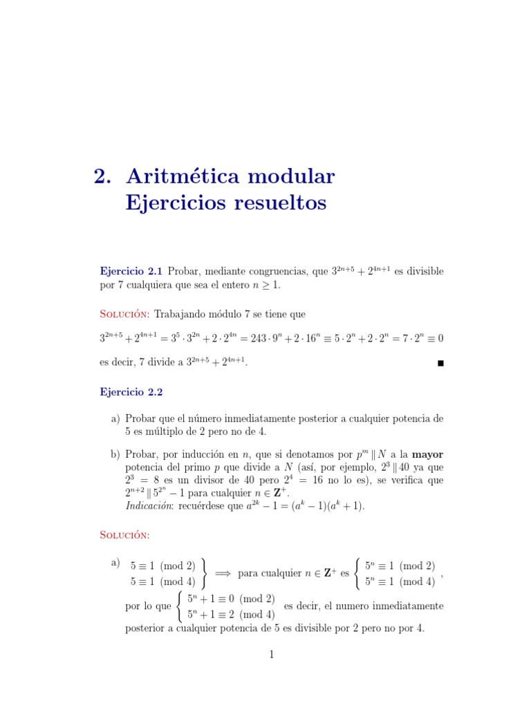 Aritmética Modular Ejercicios Resueltos | PDF