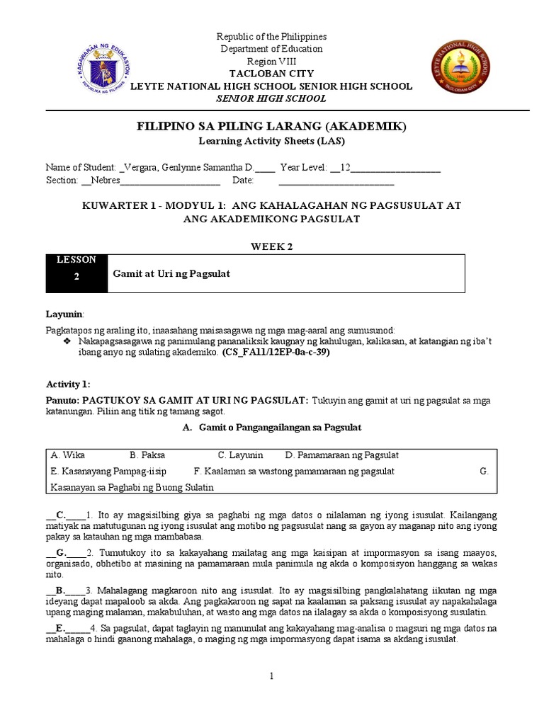 VERGARA-GENLYNNE SAMANTHA-FPL-LAS-Week-2 | PDF