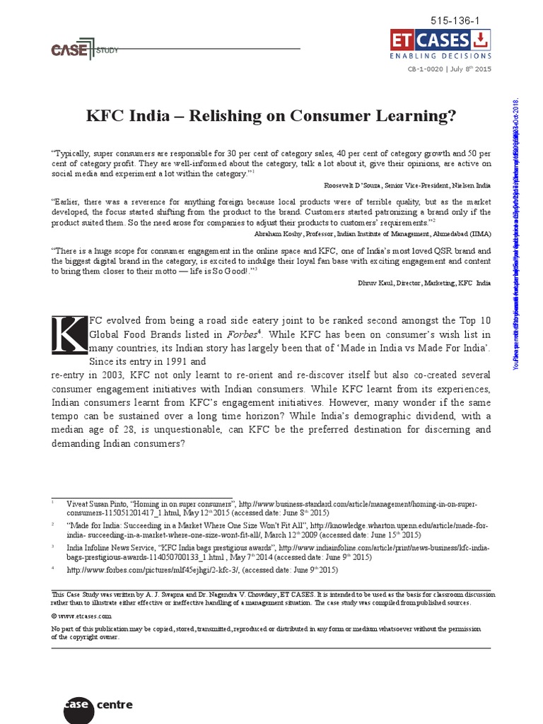 KFC INDIA RELISHING ON CONSUMER LEARNING - Case Study | PDF | Food And ...