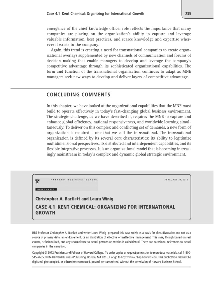Case 4.1 Kent Chemical Organizing For International | PDF
