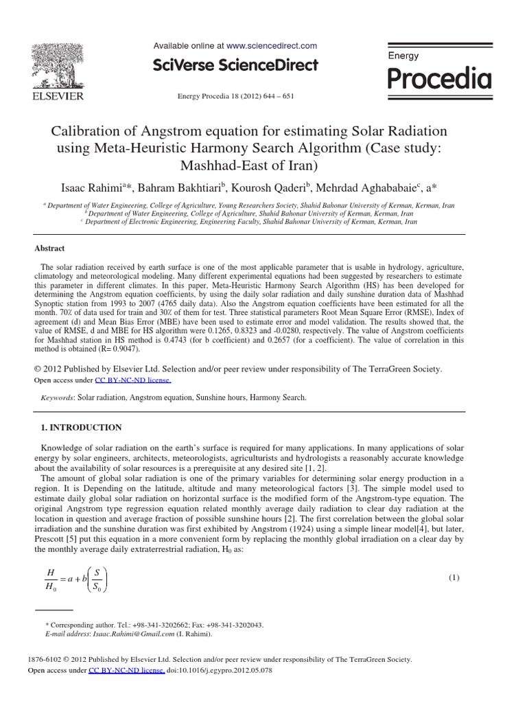 Calibration of Angstrom Equation For Estimating Solar Radiation | PDF ...