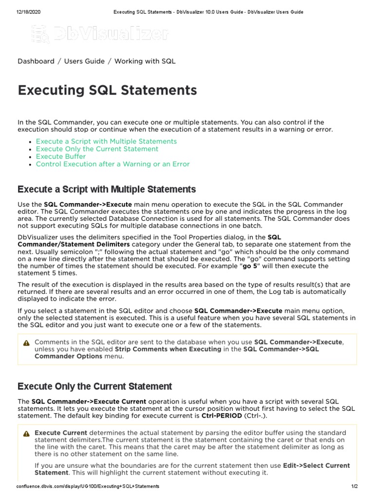 Executing SQL Statements - DbVisualizer 10.0 Users Guide - DbVisualizer Users Guide | PDF | Sql ...
