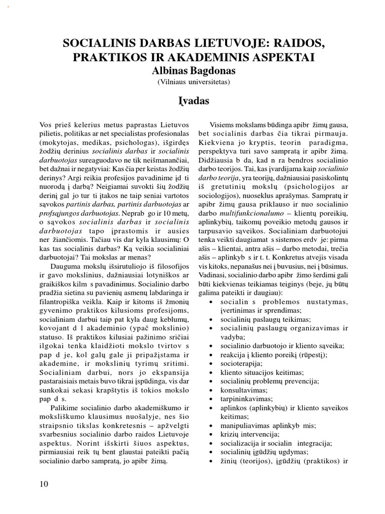 Socialinis Darbas Lietuvoje Raidos | PDF