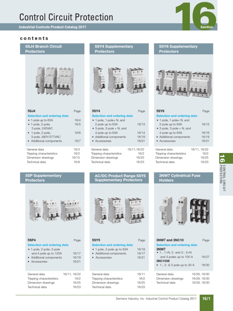 Control Circuit Protection: 5SJ4 Branch Circuit Protectors 5SY4 ...