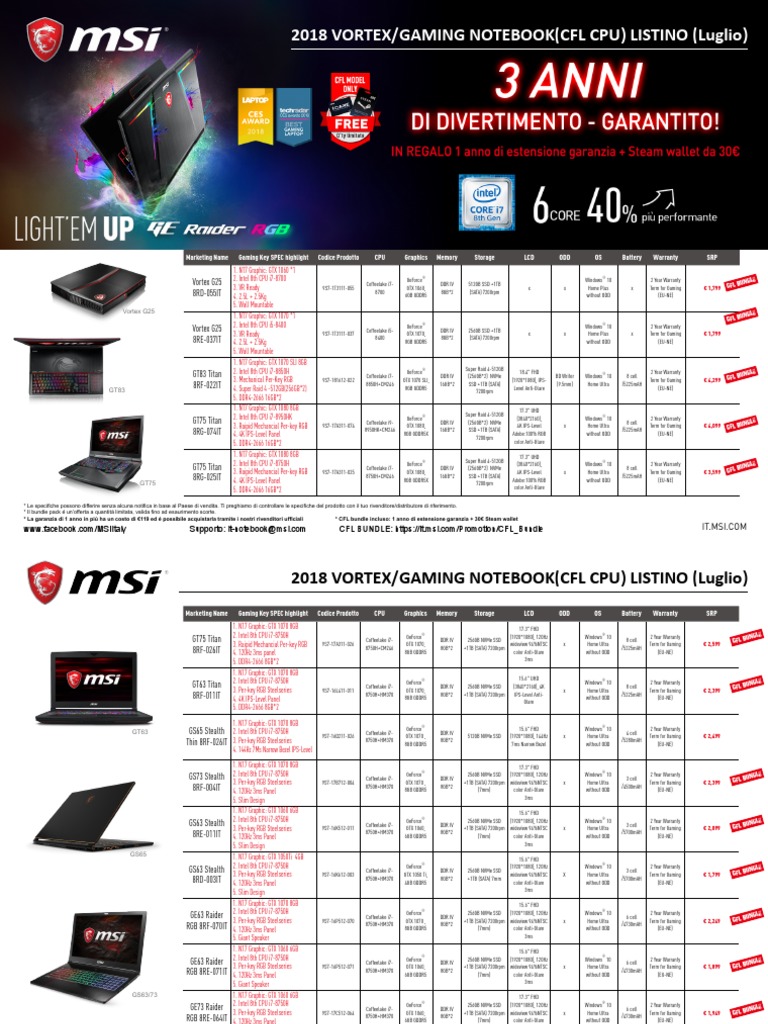 2018 Vortex/Gaming Notebook (CFL Cpu) Listino (Luglio) : Vortex G25 8RD ...