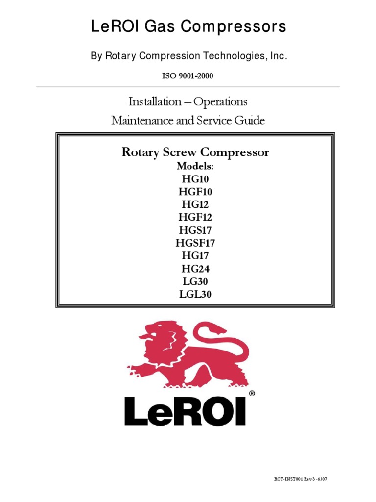Leroi Gas Compressors: Installation - Operations Maintenance and ...