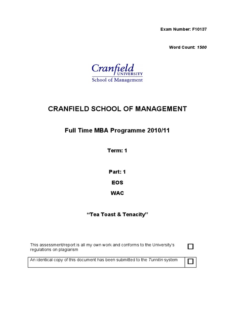 Cranfield School of Management: Full Time MBA Programme 2010/11 | PDF | Profit (Accounting ...