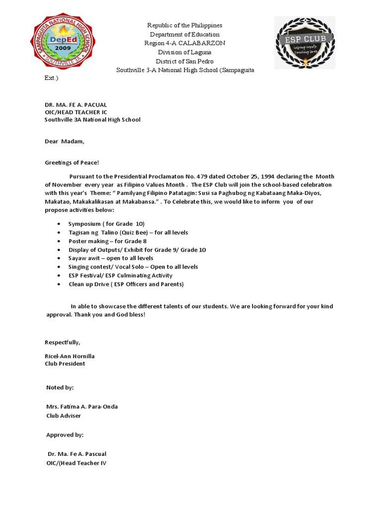 Esp Letter | PDF | Philippines