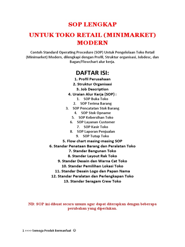 Sop Toko Retail Modern | PDF
