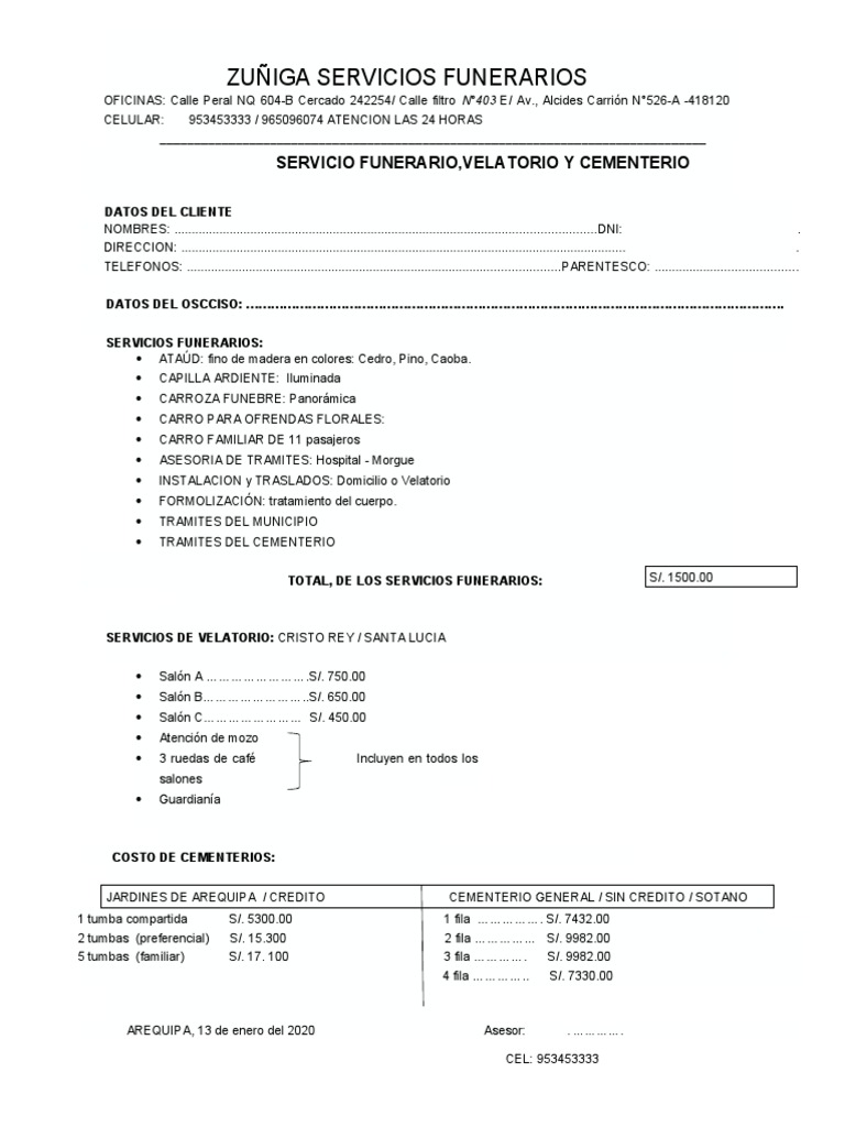 Proforma Funeraria y Velatorio y Cementerio | PDF | Funeral | Salón ...