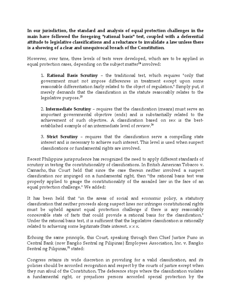 Different Classes of Scrutiny Test | PDF | Rational Basis Review ...