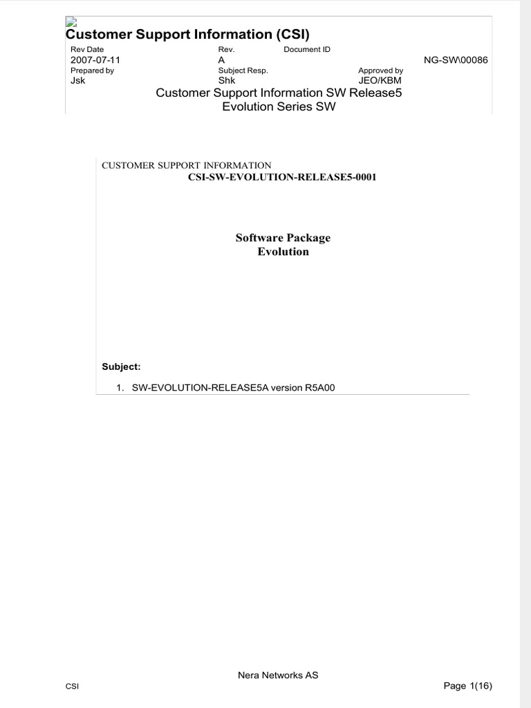 Customer Support Information SW Release5 Evolution Series SW | PDF ...