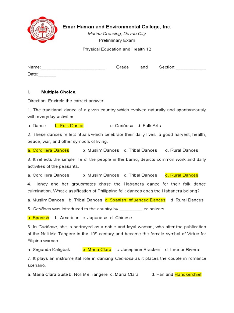 Emar Human and Environmental College, Inc.: I. Multiple Choice | PDF ...