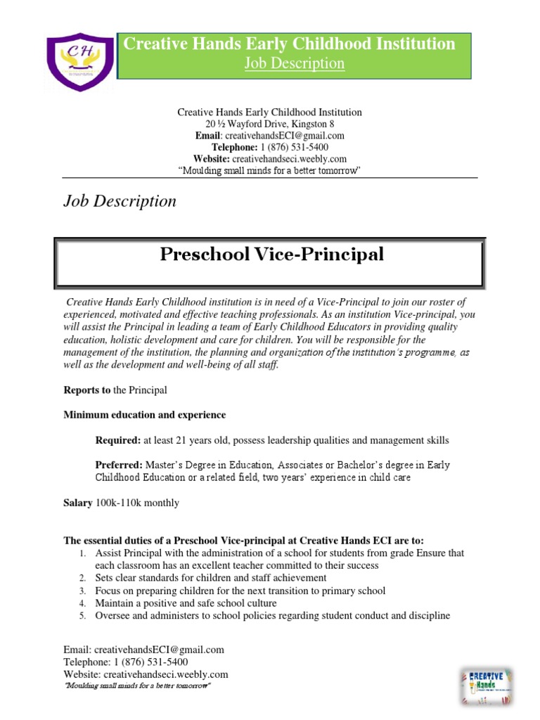 Vice-Principals Job Description PDF | PDF | Early Childhood Education ...