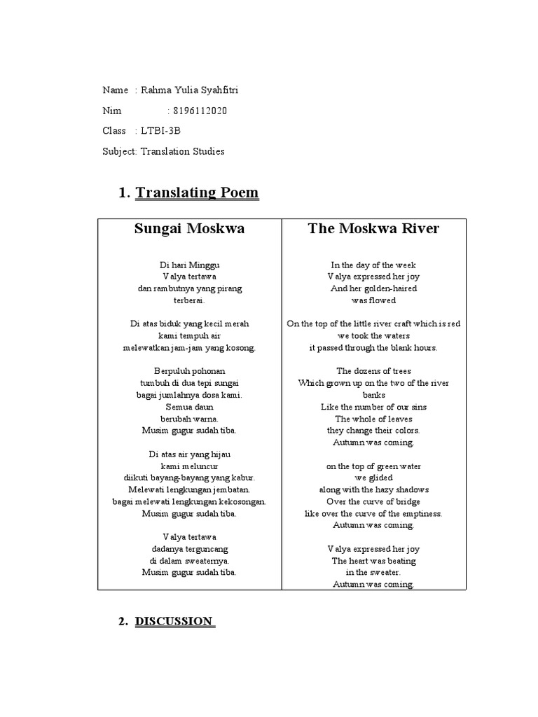 Translating "Sungai Moskwa" Poem | PDF | Translations | Poetry