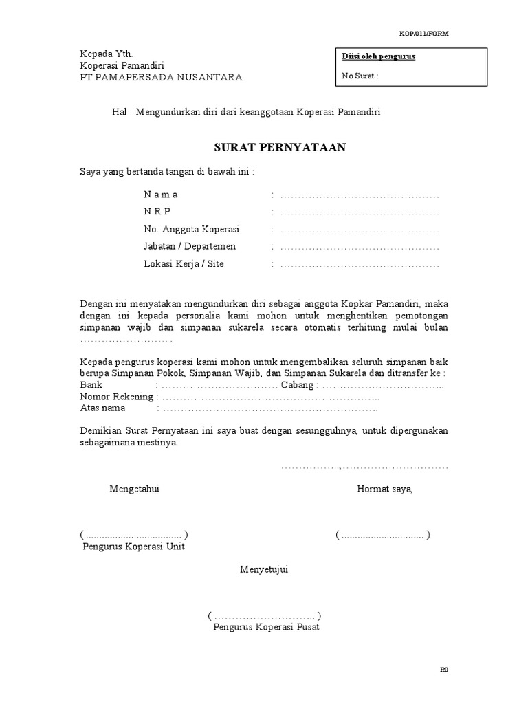 Form Mengundurkan Diri | PDF