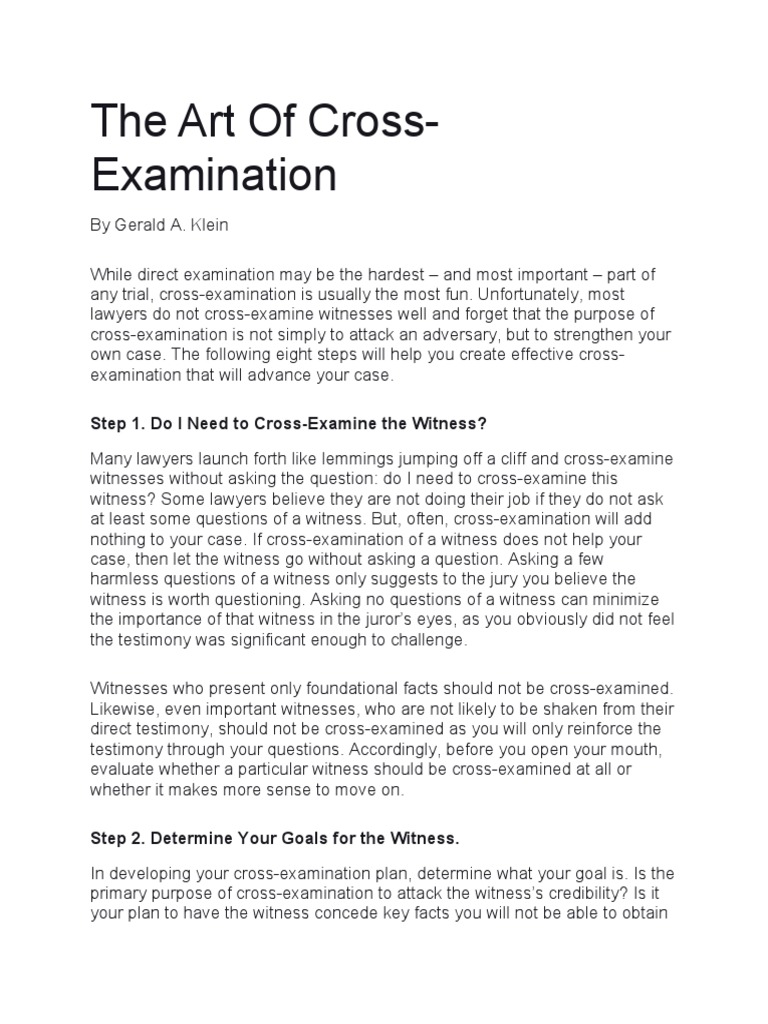 The Art of Cross-Examination: Step 1. Do I Need To Cross-Examine The ...