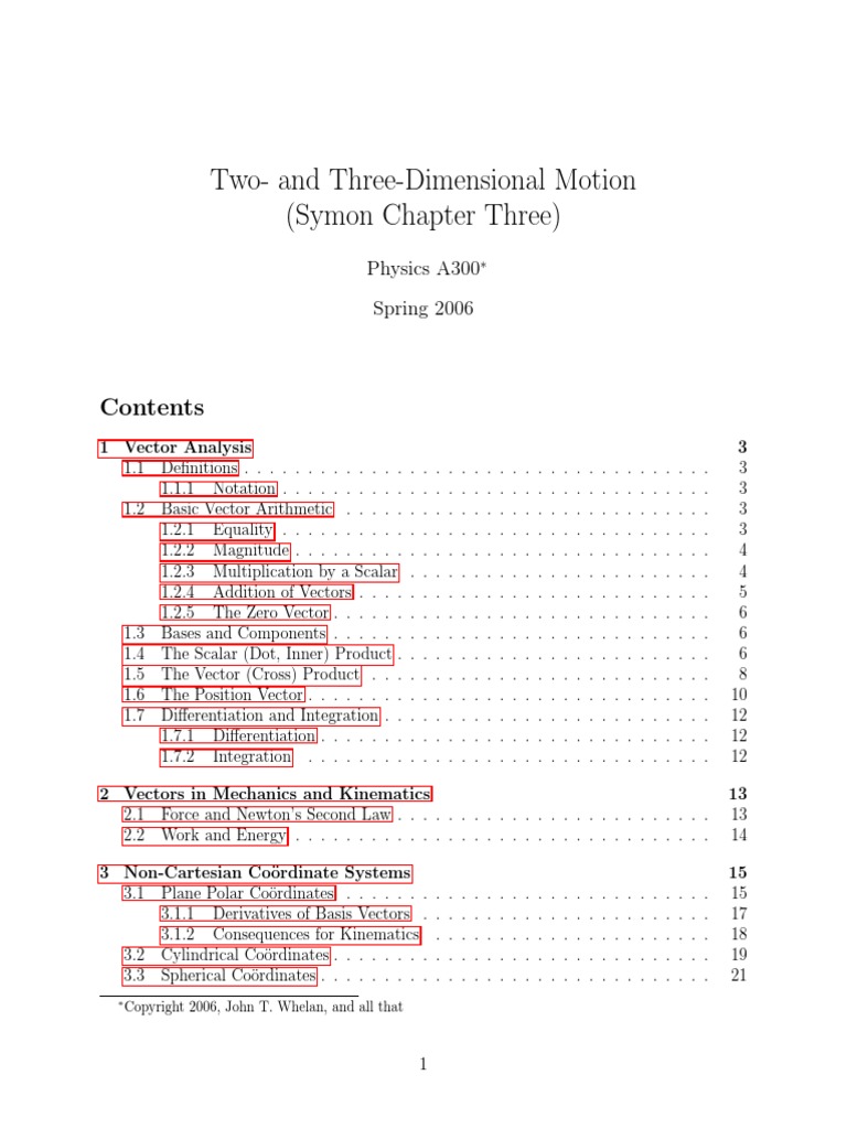 Two-And Three-Dimensional Motion (Symon Chapter Three) : Physics A300 Spring 2006 | PDF ...