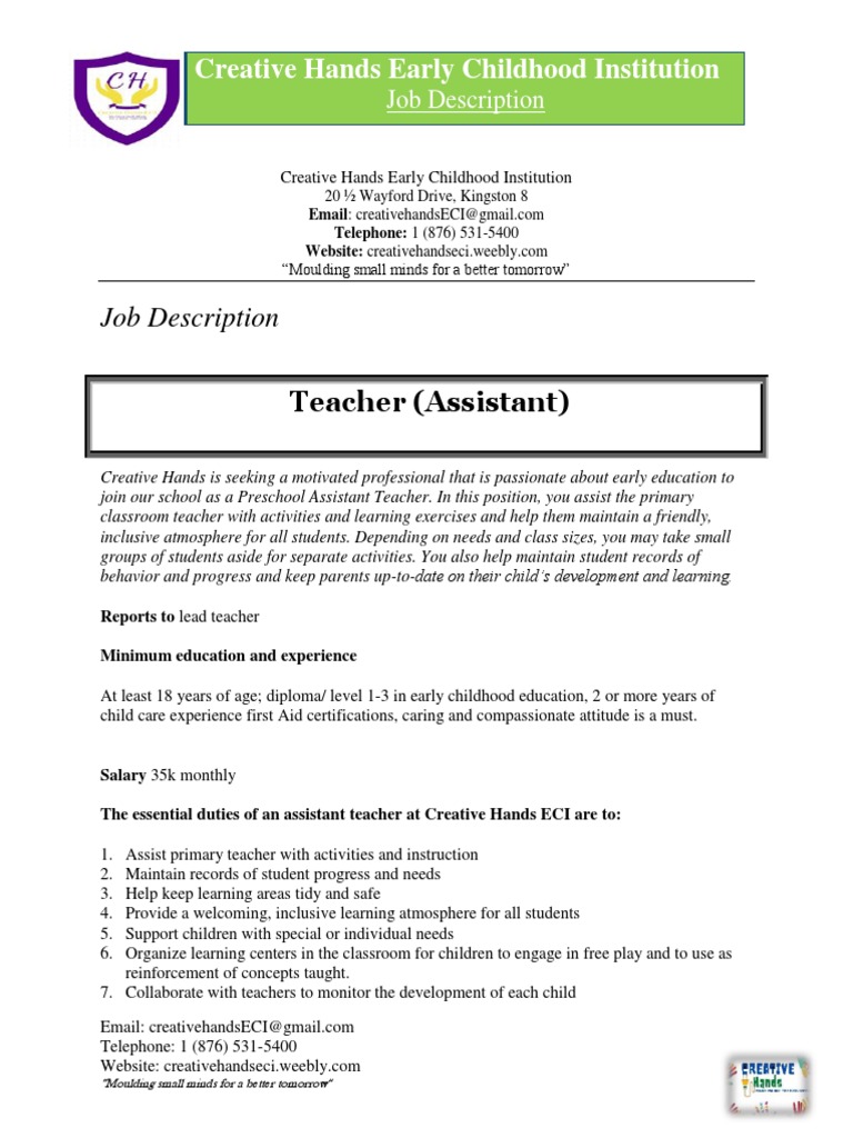 Assistant Teachers Job Description PDF | Download Free PDF | Childhood ...