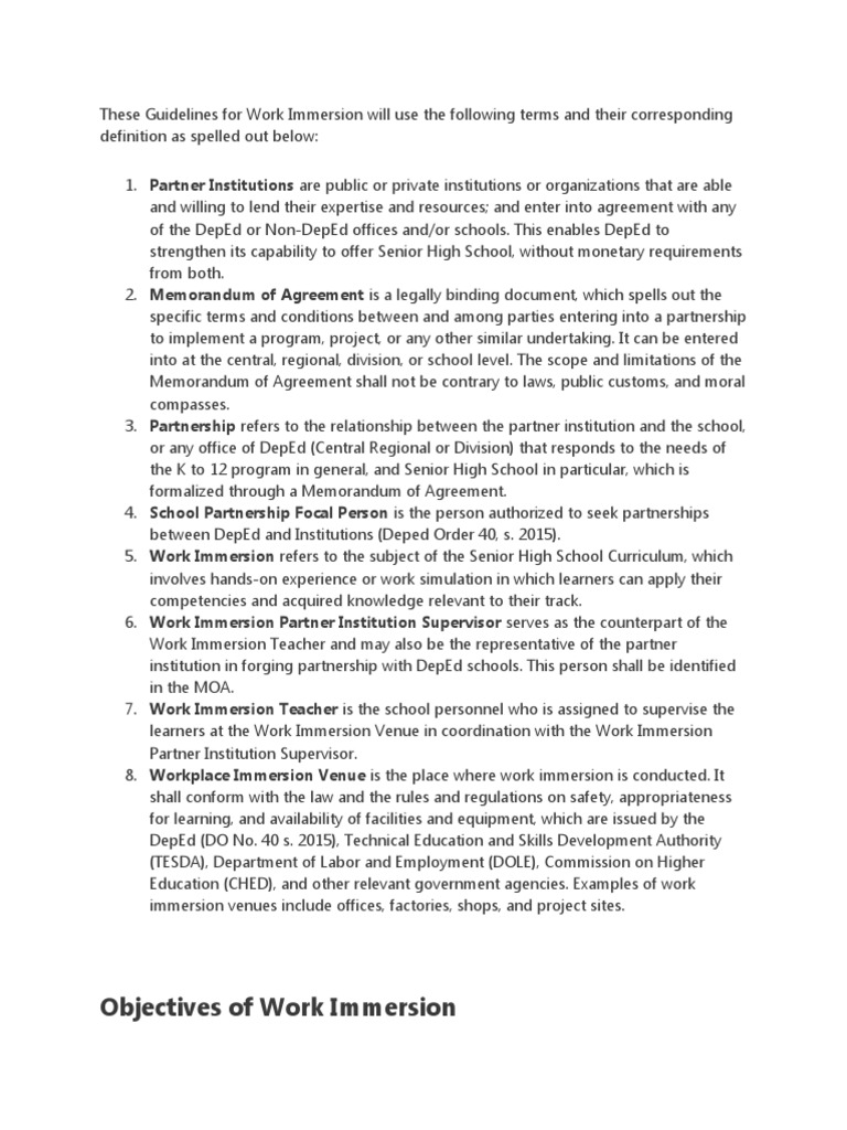 Guidelines Work Immersion Partnerships | PDF | Curriculum | Educational ...