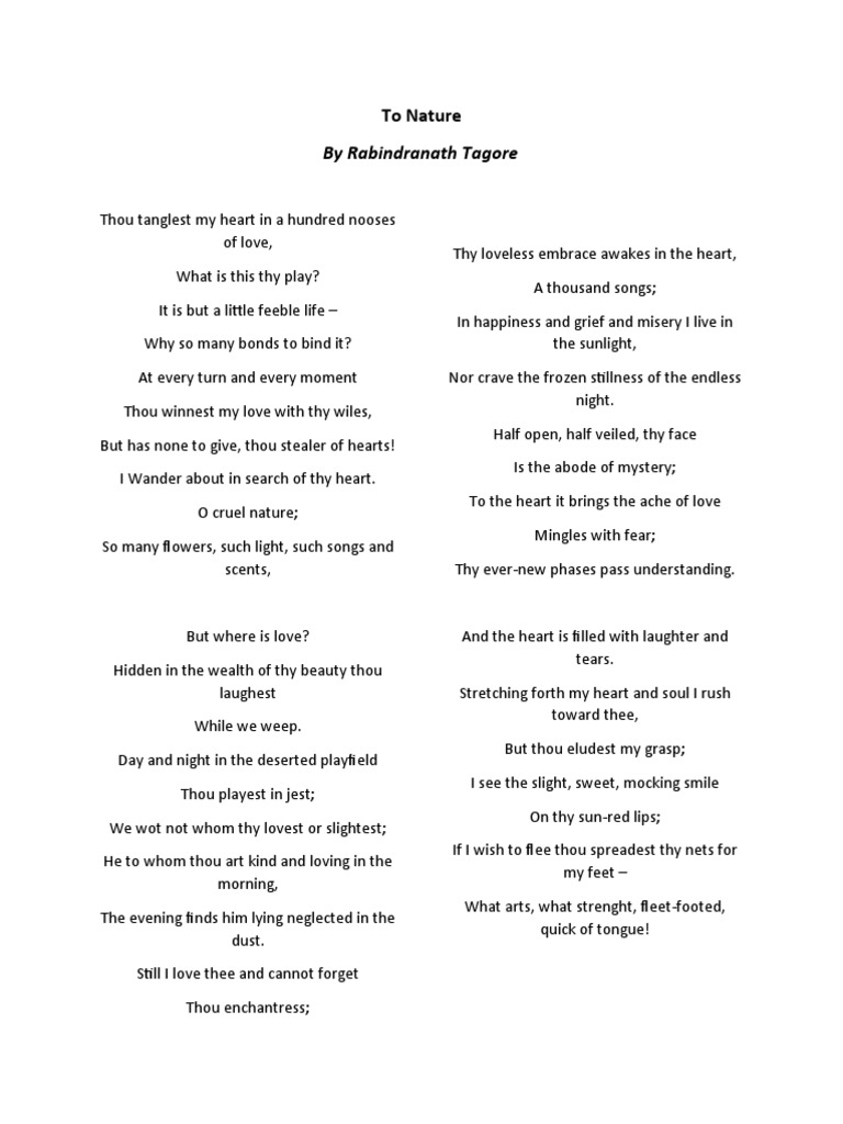 By Rabindranath Tagore: To Nature | PDF | Rabindranath Tagore | Poetry