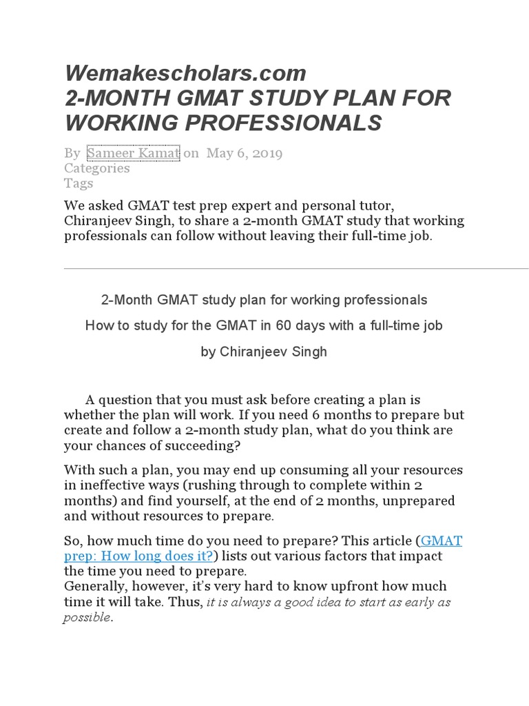 Gmat Study Plan | PDF | Graduate Management Admission Test | Test ...