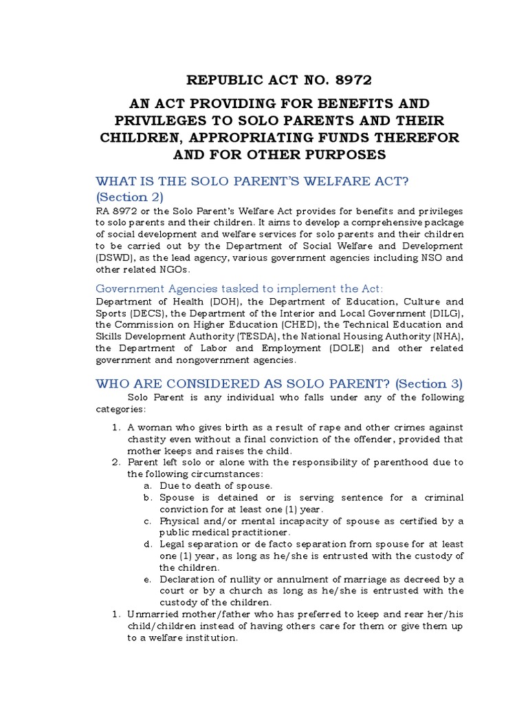 Solo Parents Act RA 8972 PDF | PDF