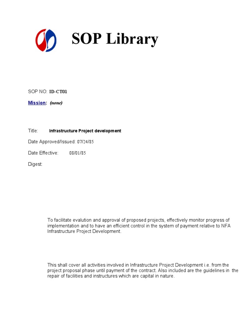 Infrastructure Project Development SOP | PDF | Surety | Specification ...