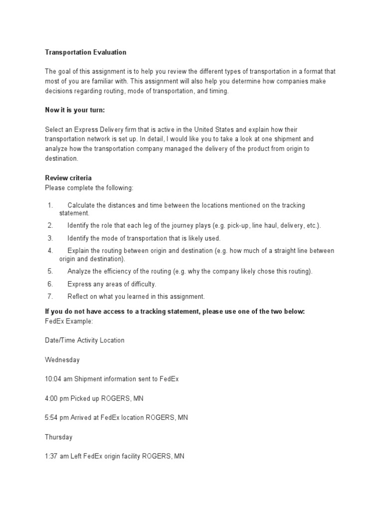 Peer - Graded Assignment - Transportation Assignment | PDF