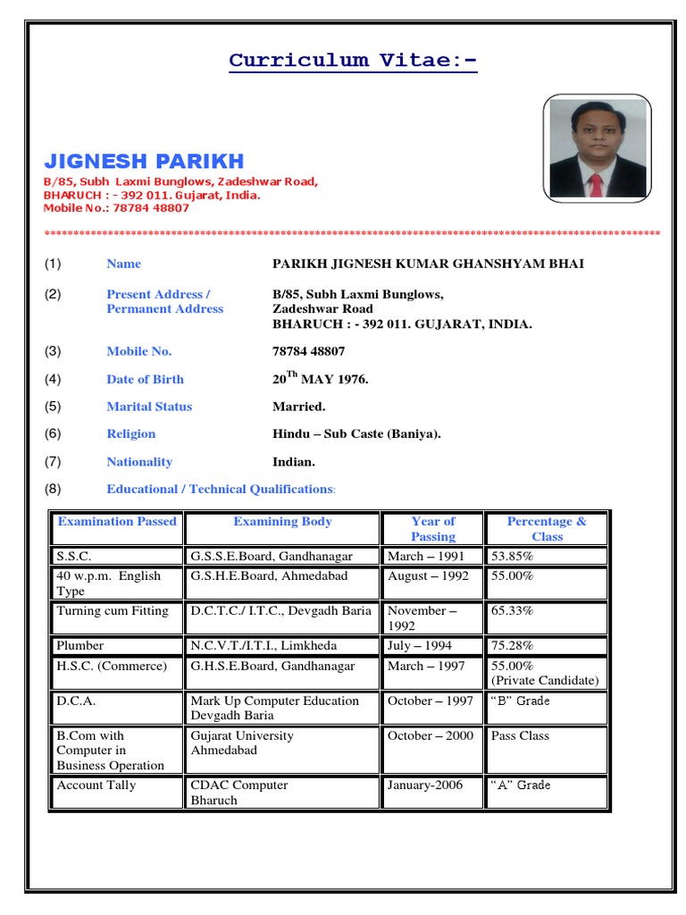 Curriculum Vitae:-: Jignesh Parikh | PDF | Inventory | Business