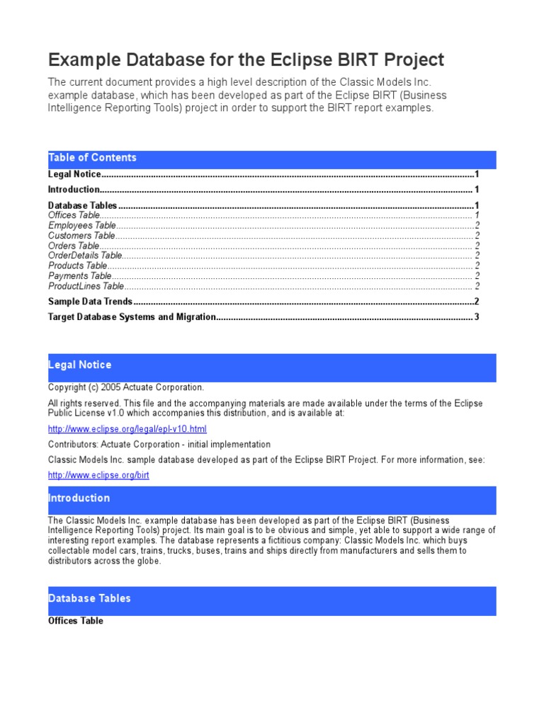 Example Database For The Eclipse BIRT Project | PDF | Microsoft Access ...
