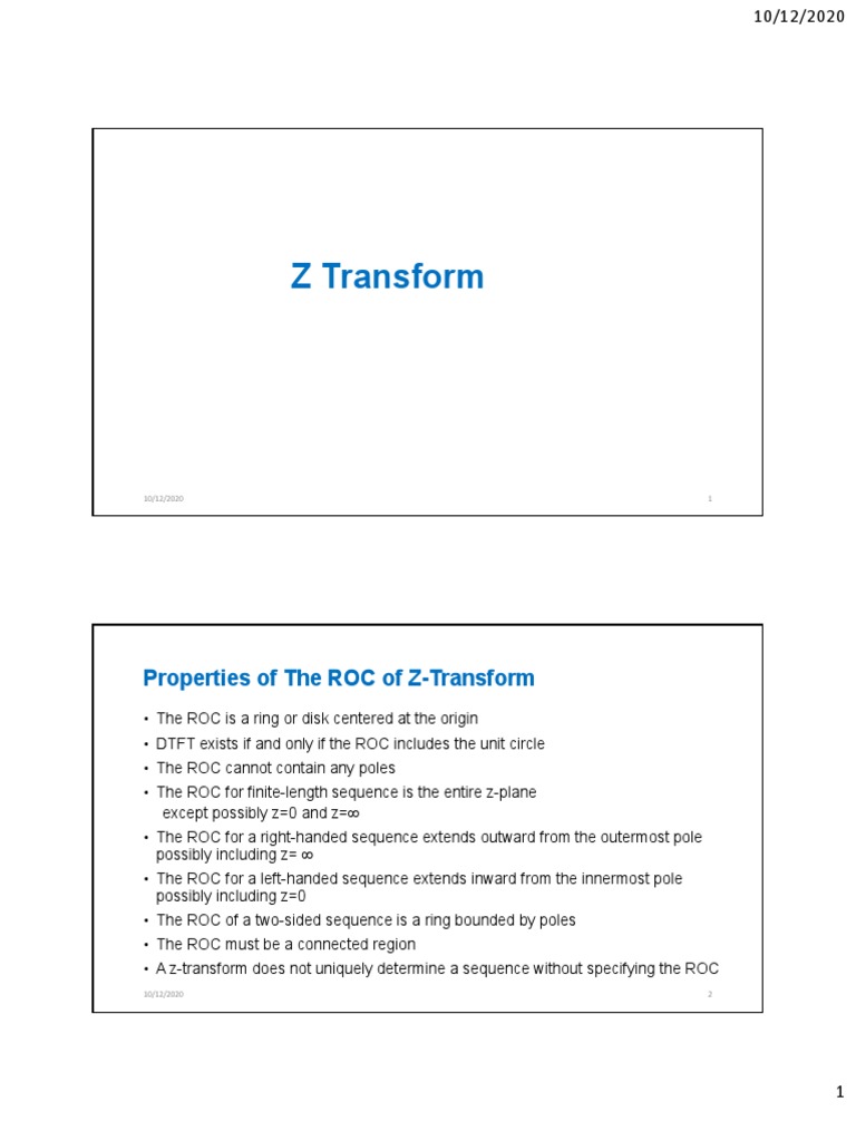 Properties of The ROC of Z-Transform | PDF | Algebra | Functional Analysis