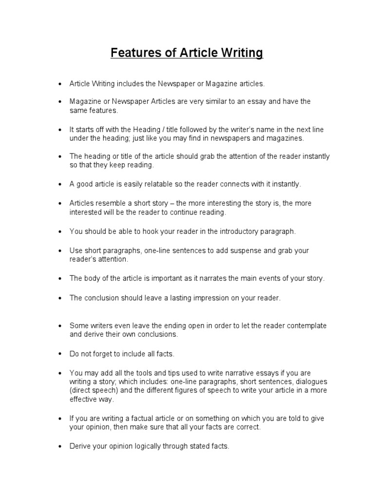 Features of Article Writing | PDF