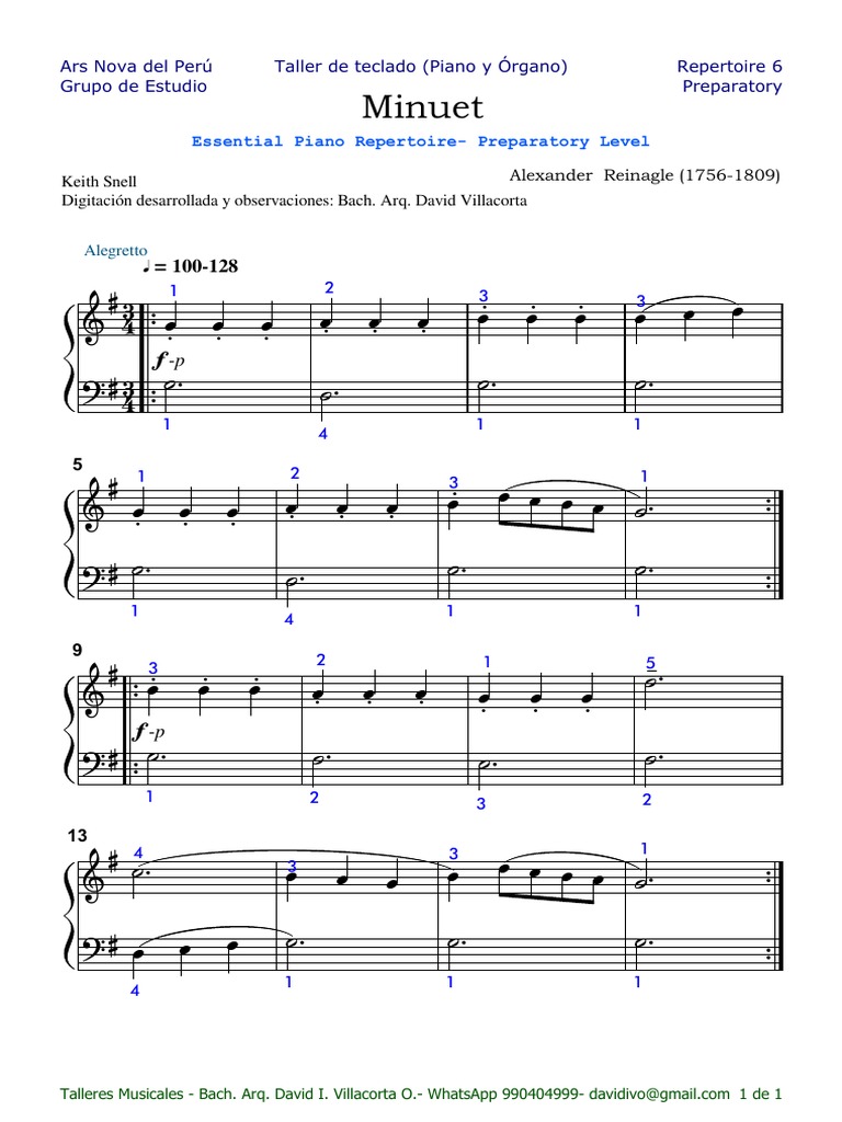 06 Minuet de Alexander Reinagle | PDF | Instrumentos de teclado ...