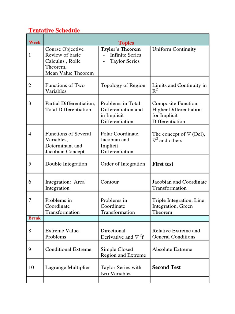 Tentative Schedule Mathematics | PDF | Derivative | Series (Mathematics)