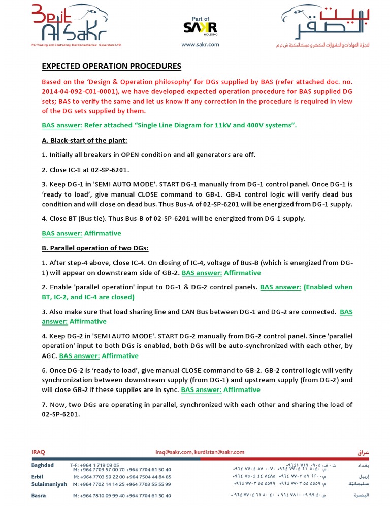 BAS DG Sets Operation Procedure and Control Modes Queries From KEIL ...