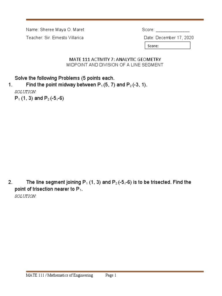 Solution:: MATE 111 / Mathematics of Engineering | PDF