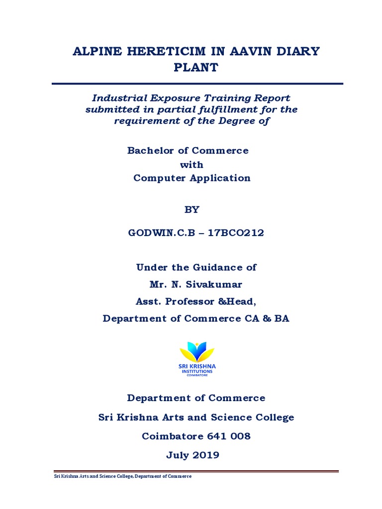 Alpine Hereticim in Aavin Diary Plant | PDF | Academic Degree ...