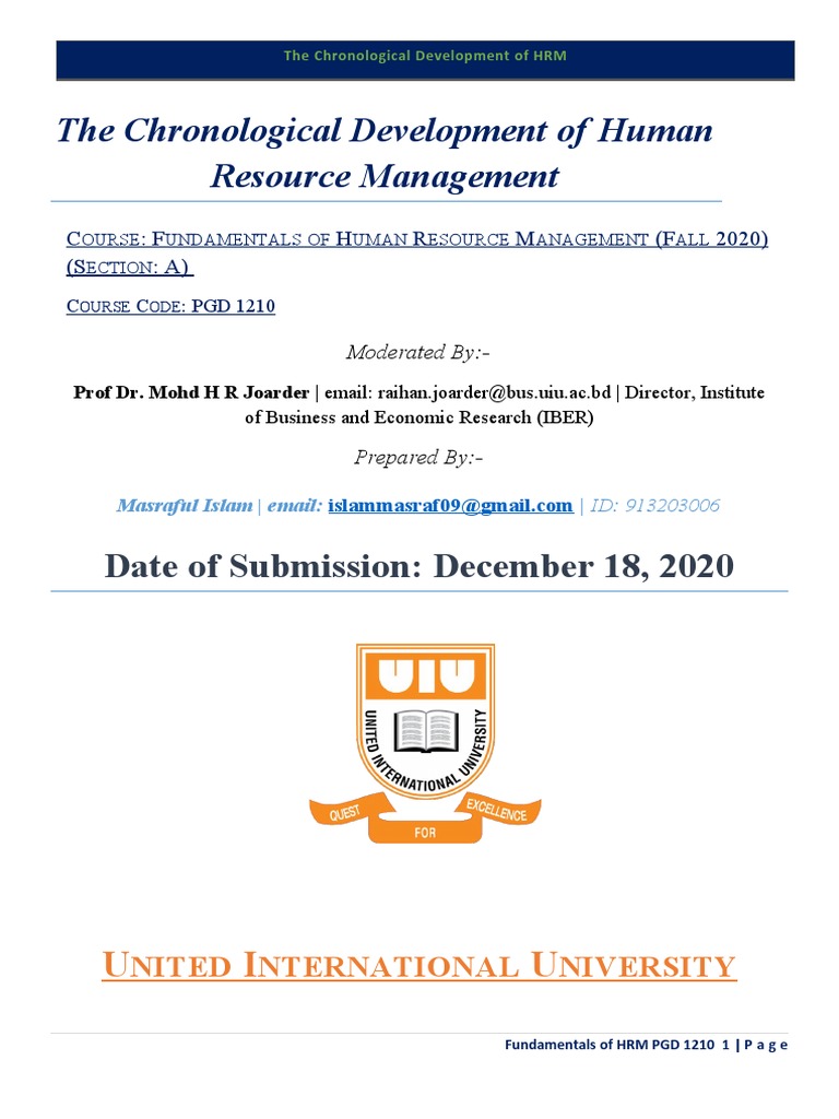 PGDHRM Assaingment The Chronological Development of Human Resource Management | PDF | Human ...