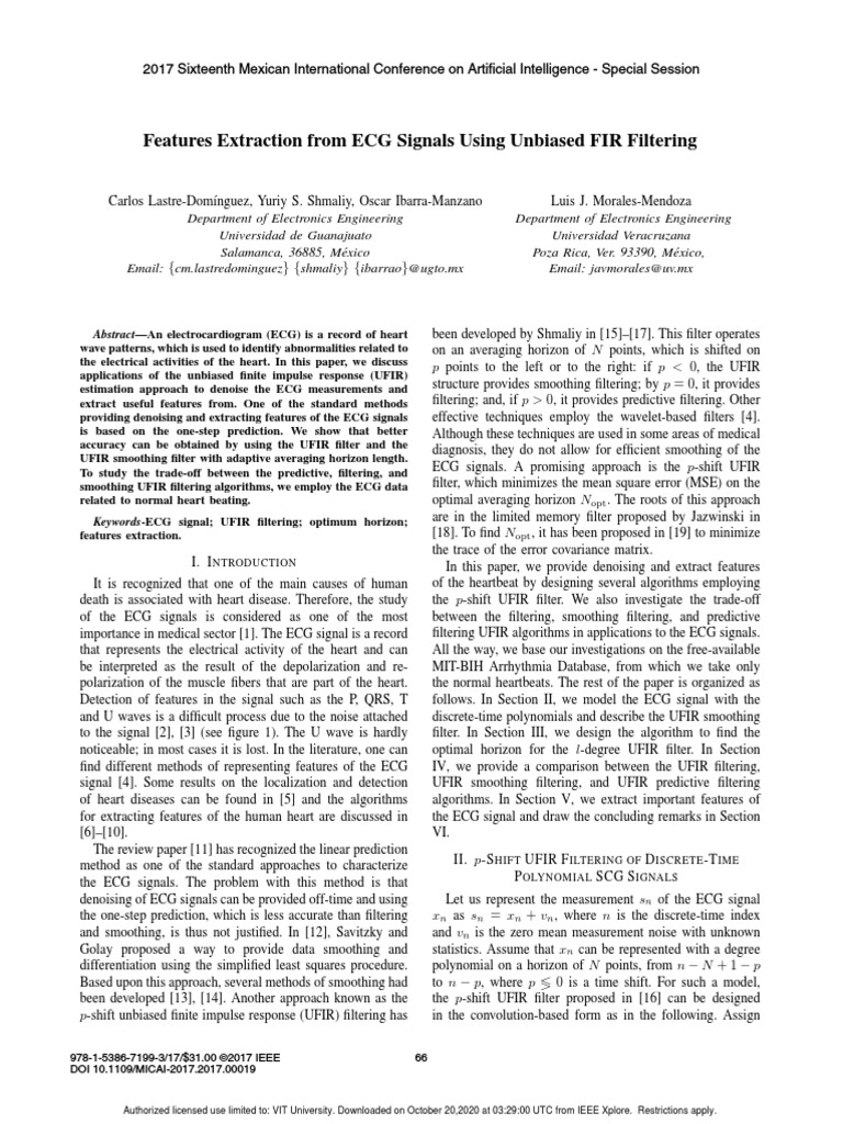Features Extraction From Ecg Signals Using Unbiased Fir Filtering Pdf Mean Squared Error