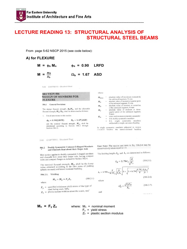 Lecture Reading 13: Structural Analysis of Structural Steel Beams | PDF ...