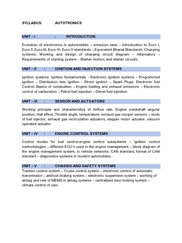 Autotronics - SYLLABUS | PDF