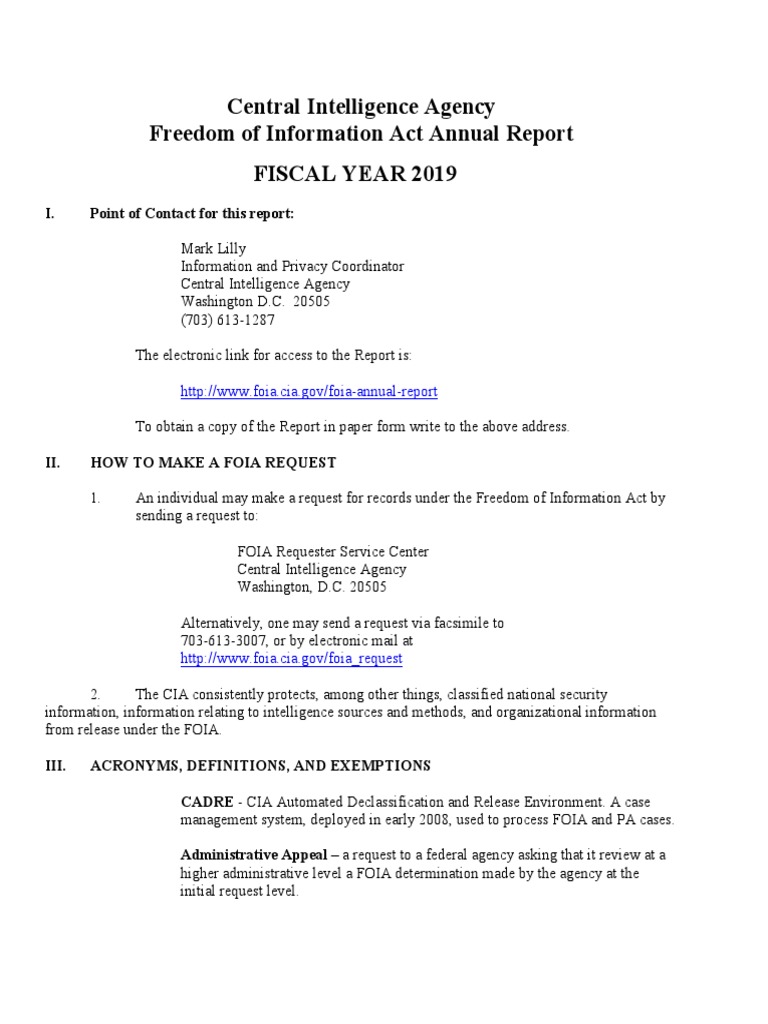 CIA FY2019 FOIA Annual Report PDF | PDF