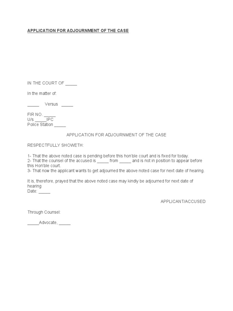 Application For Adjournment of The Case | PDF