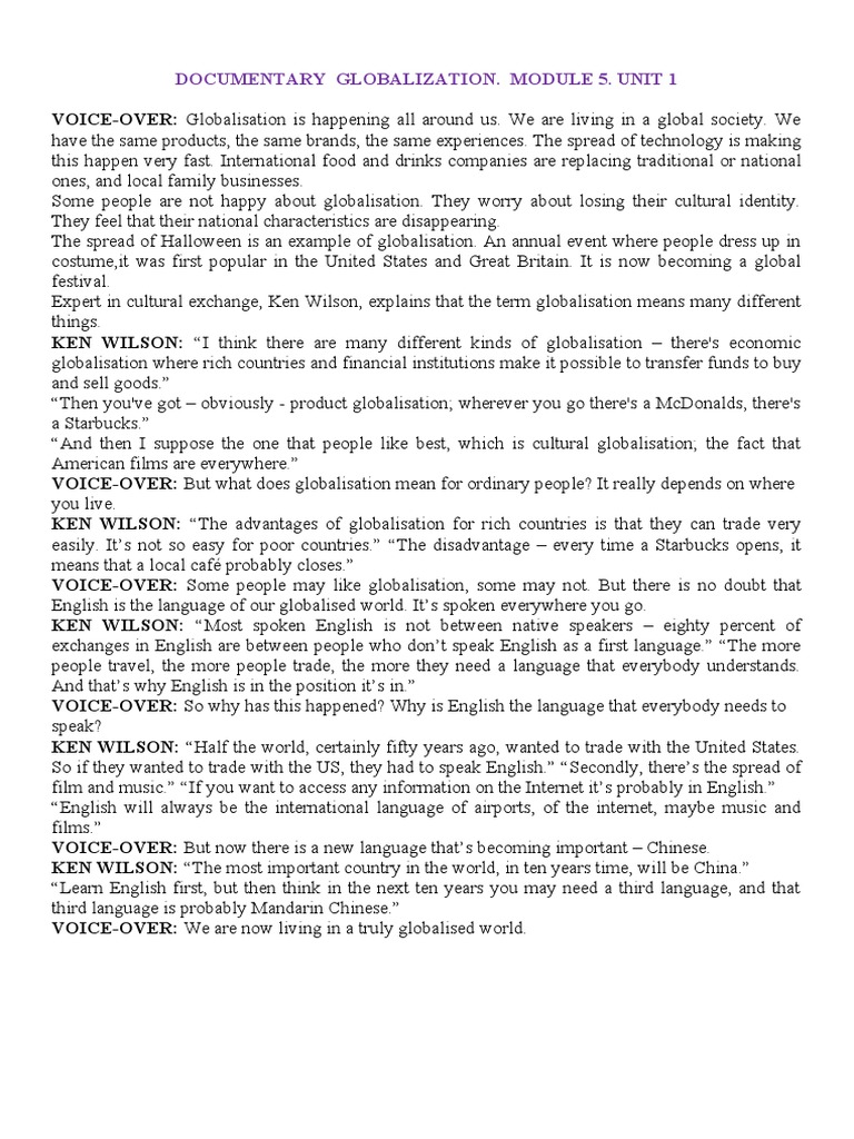 Globalization Video Script | PDF | Globalization | English Language