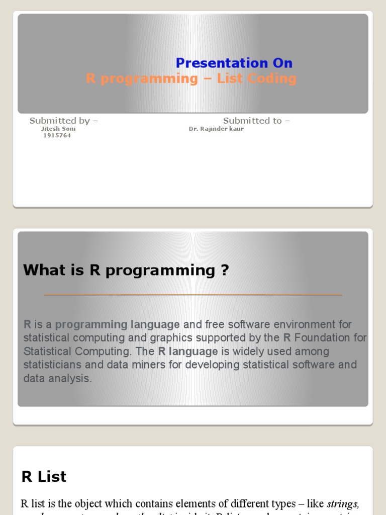 R Programming - List Coding: Presentation On | PDF